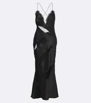 Roberto Cavalli Lace-trimmed Silk Satin Slip Dress - Black