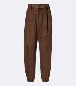 Brunello Cucinelli Belted Suede Tapered Pants