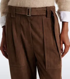 Brunello Cucinelli Belted Suede Tapered Pants