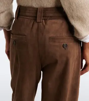 Brunello Cucinelli Belted Suede Tapered Pants