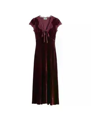 Rixo Amari Lace-trim Velvet Midi Dress