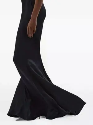 TALLER MARMO Silver Screen Satin Maxi Skirt - Black