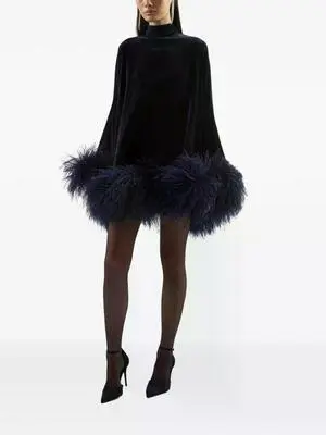 TALLER MARMO Vegas Feather-trim Velvet Mini Dress