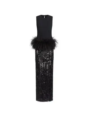 TALLER MARMO Notte Feather-trim Sequinned Maxi Dress