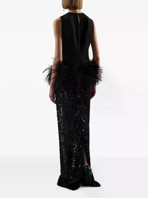 TALLER MARMO Notte Feather-trim Sequinned Maxi Dress