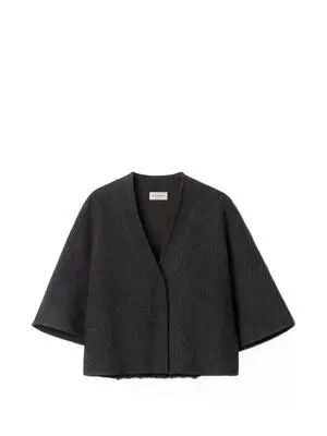 HOUSE OF DAGMAR V-neck Wool Cropped Cardigan - Grey