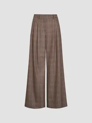 TWP Avery Plaid Wool-blend Pants - Brown Multi