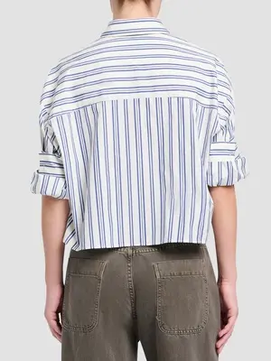 TWP Next Ex Striped Cotton Crop Shirt - Ivory Multi
