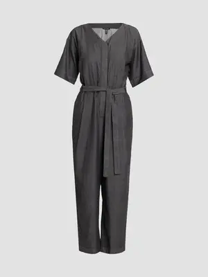 Eileen Fisher Cotton Twill V-neck Jumpsuit - Grey