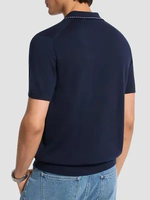 Michael Kors Running-stitch Merino Wool Regular-fit Polo Shirt - Midnight