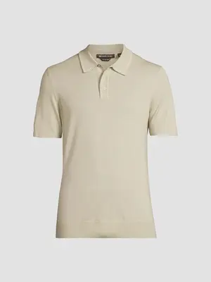 Michael Kors Running-stitch Merino Wool Regular-fit Polo Shirt - Stone