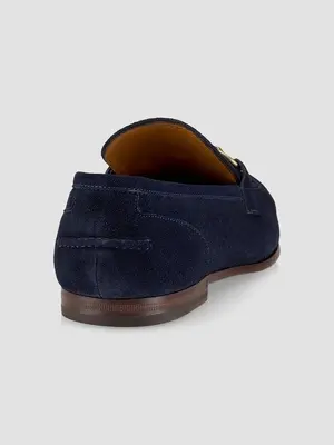 Gucci Jordaan Horsebit Suede Mocassins - Navy