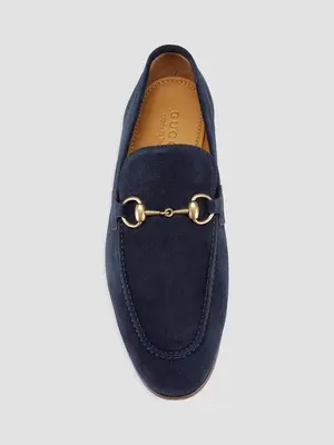 Gucci Jordaan Horsebit Suede Mocassins - Navy