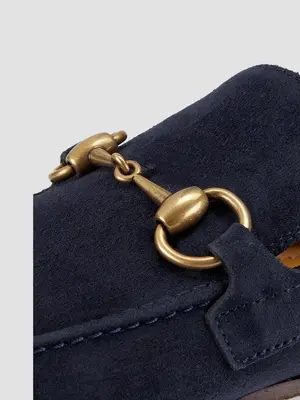 Gucci Jordaan Horsebit Suede Mocassins - Navy