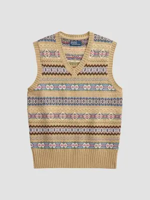 Polo Ralph Lauren Patterned Cotton-wool Sleeveless Sweater - Tan Multi