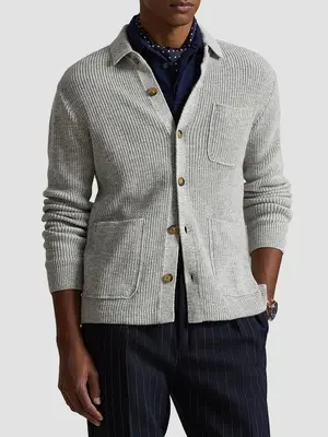 Polo Ralph Lauren Rib-knit Cotton Pocket Cardigan - Grey Combo