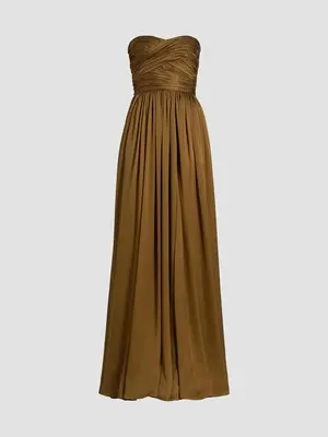 Ulla Johnson Anastasia Silk Gathered Strapless Gown - Willow