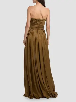 Ulla Johnson Anastasia Silk Gathered Strapless Gown - Willow