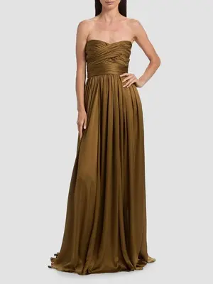 Ulla Johnson Anastasia Silk Gathered Strapless Gown - Willow