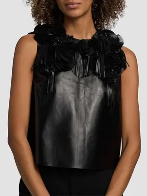 Ulla Johnson Marlowe Floral Appliqué Leather Top