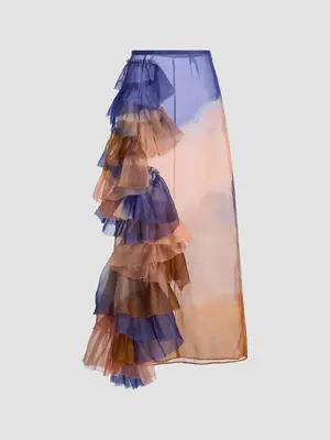 Ulla Johnson Yelena Ruffled Gradient Silk Maxi Skirt - Moontide