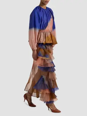 Ulla Johnson Yelena Ruffled Gradient Silk Maxi Skirt