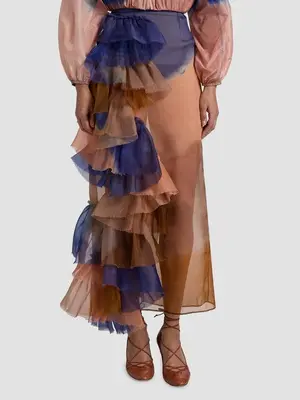 Ulla Johnson Yelena Ruffled Gradient Silk Maxi Skirt