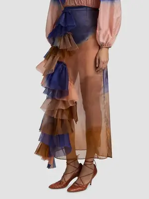 Ulla Johnson Yelena Ruffled Gradient Silk Maxi Skirt