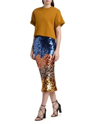 Ulla Johnson Matilde Colorblocked Paillettes Pencil Skirt