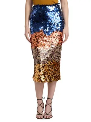 Ulla Johnson Matilde Colorblocked Paillettes Pencil Skirt