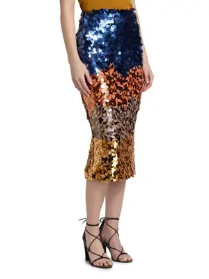 Ulla Johnson Matilde Colorblocked Paillettes Pencil Skirt