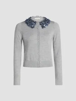 Ulla Johnson Anna Embellished-collar Merino Wool Cardigan - Ash