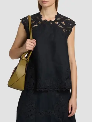 Ulla Johnson Amelie Floral-embroidered Linen Top - Noir