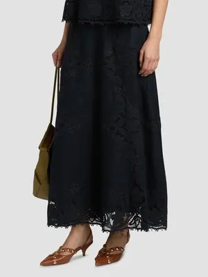 Ulla Johnson Fleur Embroidered Linen Midi Skirt