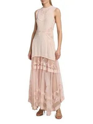 Ulla Johnson Florence Embroidered Silk & Tulle Maxi Dress - Blush