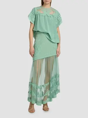 Ulla Johnson Florence Embroidered Floral Silk Tulle Top