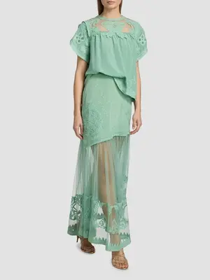 Ulla Johnson Elspeth Floral-embroidered Sheer Silk Midi-skirt