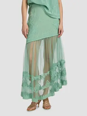 Ulla Johnson Elspeth Floral-embroidered Sheer Silk Midi-skirt