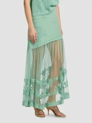 Ulla Johnson Elspeth Floral-embroidered Sheer Silk Midi-skirt