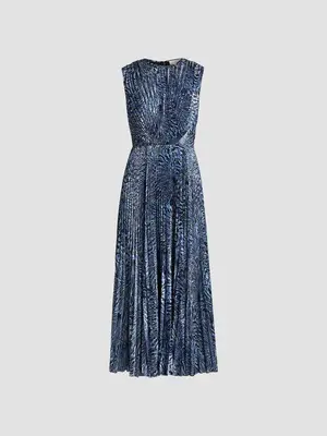 Ulla Johnson Malin Pleated Satin Midi Dress - Lapis