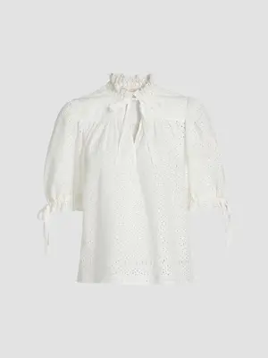 Ulla Johnson Aloutte Eyelet Cotton Top - Pristine