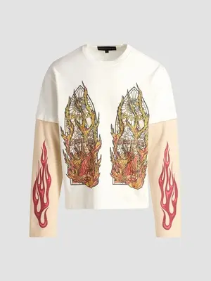 WHO DECIDES WAR Flame Glass Layered Long-sleeve Jersey T-shirt - Cloud Multi