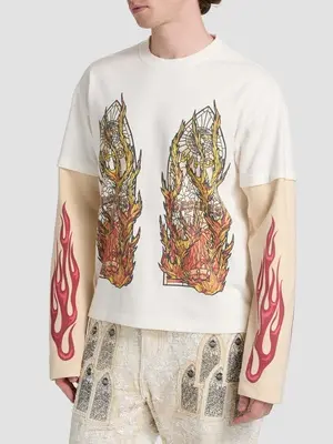 WHO DECIDES WAR Flame Glass Layered Long-sleeve Jersey T-shirt - Cloud Multi