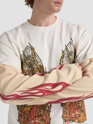 WHO DECIDES WAR Flame Glass Layered Long-sleeve Jersey T-shirt - Cloud Multi