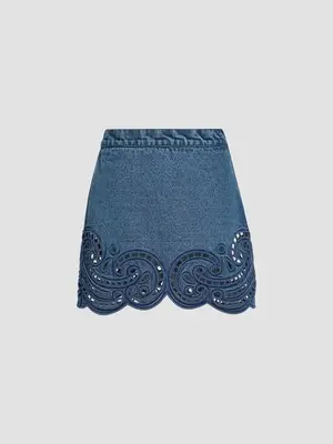 Ulla Johnson The Cadiz Eyelet Cotton Denim A-line Miniskirt - River
