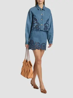Ulla Johnson The Cadiz Eyelet Cotton Denim A-line Miniskirt - River