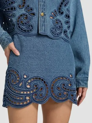 Ulla Johnson The Cadiz Eyelet Cotton Denim A-line Miniskirt - River