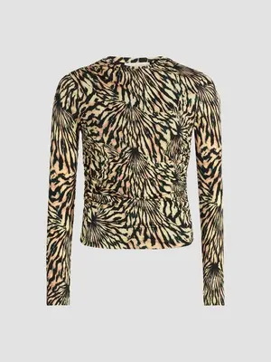 Ulla Johnson Nova Ruched Tiger-print Long-sleeve Top - Celestite