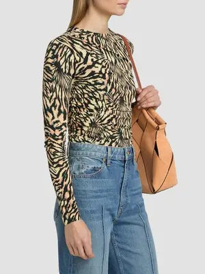 Ulla Johnson Nova Ruched Tiger-print Long-sleeve Top - Celestite