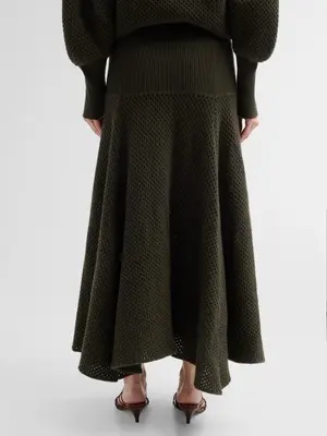 Ulla Johnson Lucia Waffle-knit Merino Wool Maxi Skirt - Militaire
